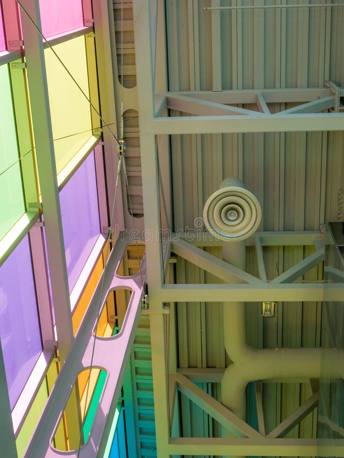Colored Glass and Metal Modern Ceiling. Editorial Stock Photo - Image ...