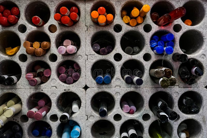 Colored Glass Sticks for Working Glass on Shelves in the Glass Blowing ...