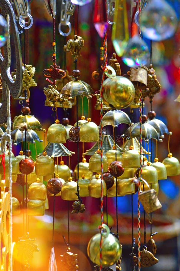 Colored Glass and Copper Wind Bells Stock Photo - Image of beautiful ...
