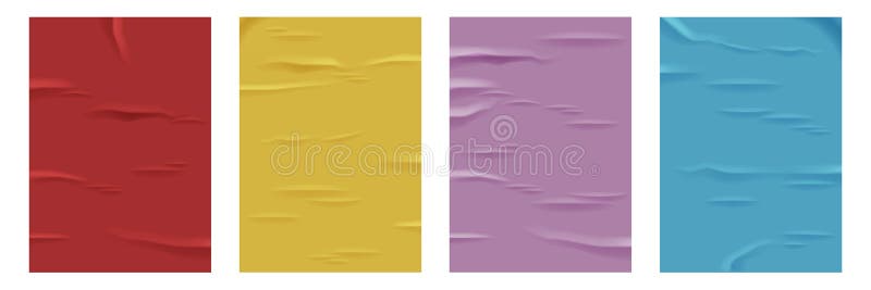 Colored Glued Rectangular Placards or Posters Set. 3d Blank Paper ...