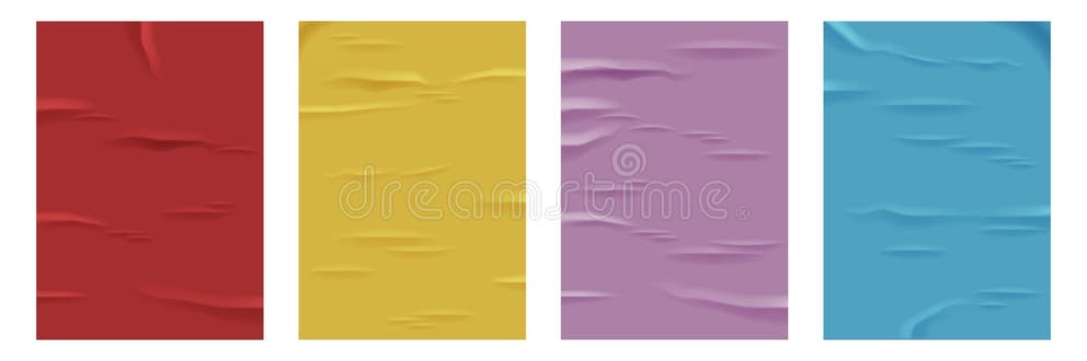 Colored Glued Rectangular Placards or Posters Set. 3d Blank Paper ...