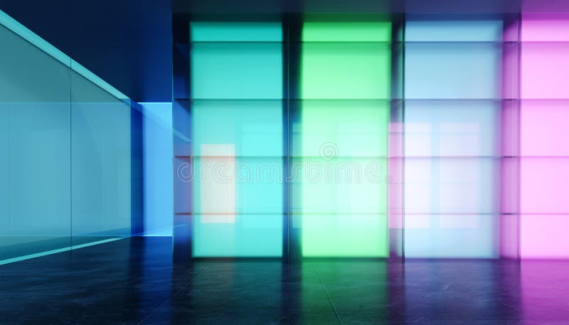 Colored Gradient Transparent Glass Wall and Luminous Glass Billboard ...
