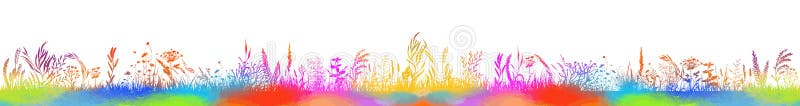 Colored Grass Silhouettes Horizontal Long Background. Hand Drawing ...