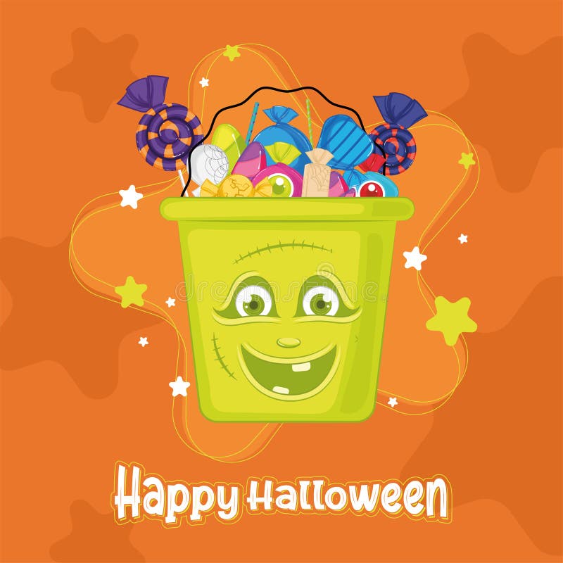 Colored Halloween Candies Monster Basket Happy Halloween Vector Stock ...