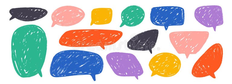 Colored Hand Drawn Speech Bubble Collection. Scribbled Textured Dialog ...