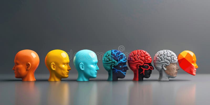 Colored Heads on Table stock illustration. Illustration of arrangement ...