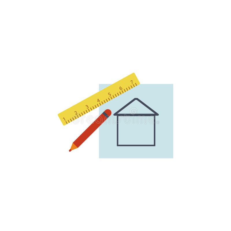 Colored House Drawing and Ruler Illustration. Element of Construction ...