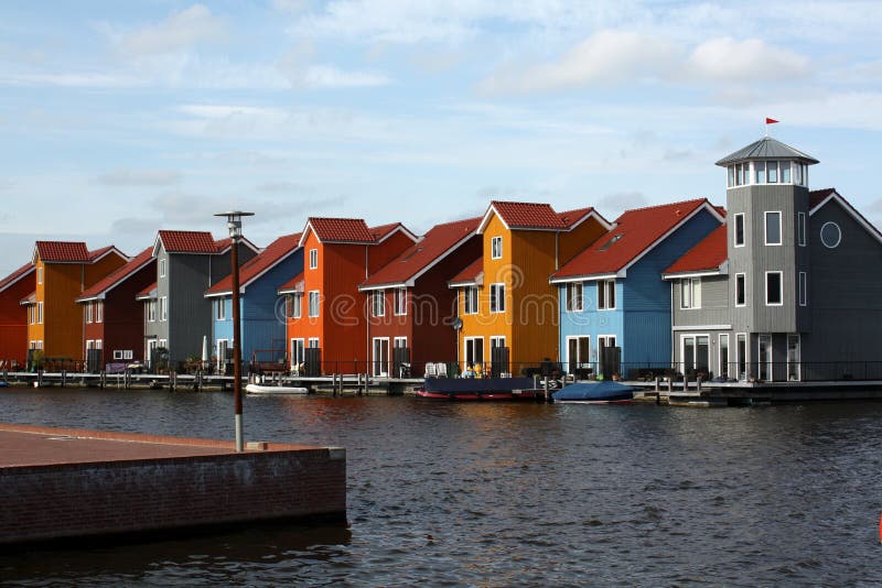 Colorful Houses at the Reitdiephaven in Groningen Stock Image - Image ...