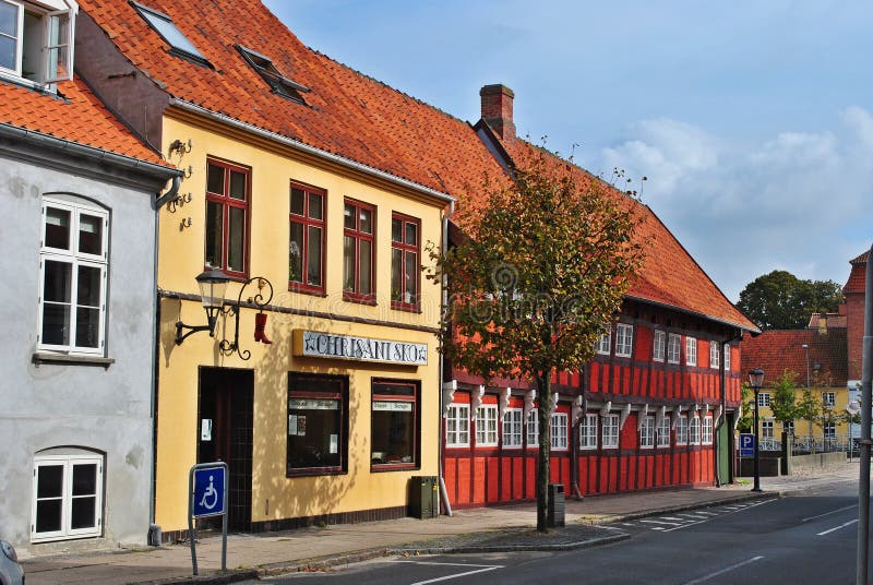Colored houses in Denmark editorial stock image. Image of medieval ...