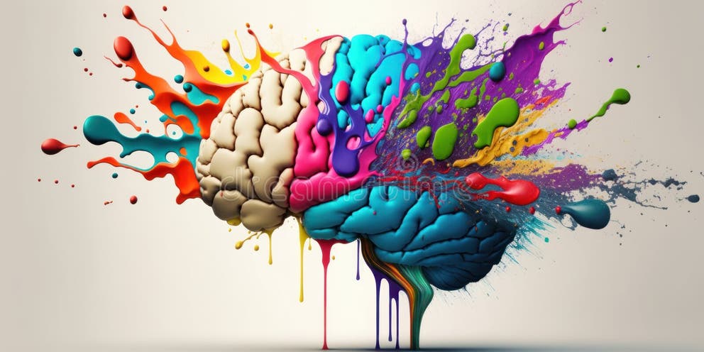 Colored Human Brain with Splashes of Paint Stock Illustration ...