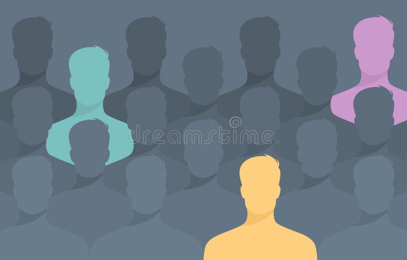 Colored Human Silhouettes among the Gray Crowd. Vector Illustration ...