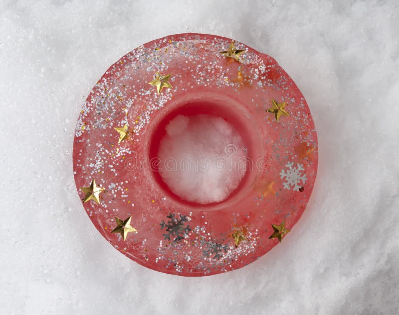 Colored Ice Candlestick on Snow Stock Image - Image of glass, copy ...