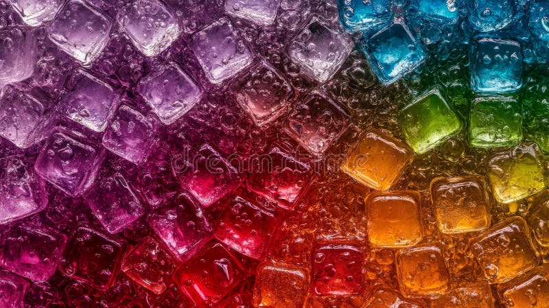 Colored Ice Cubes in Various Hues, Close-up View. Refreshing and ...