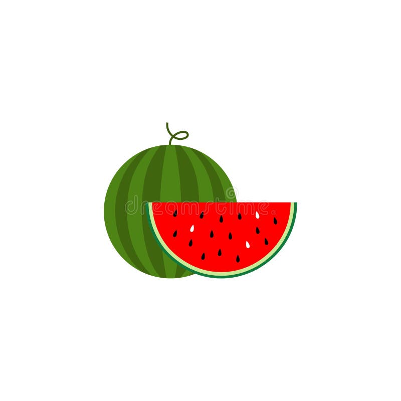 Colored Icon of Watermelon and Watermelon Slice Sign. Vector ...