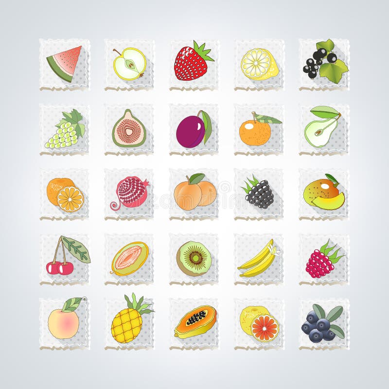 Colored icons of fruits stock vector. Illustration of food - 49479394