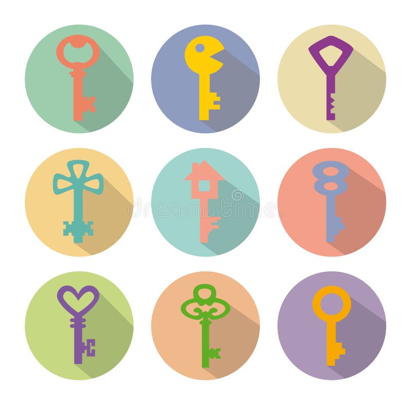Colored icons of keys stock vector. Illustration of creative - 42301791