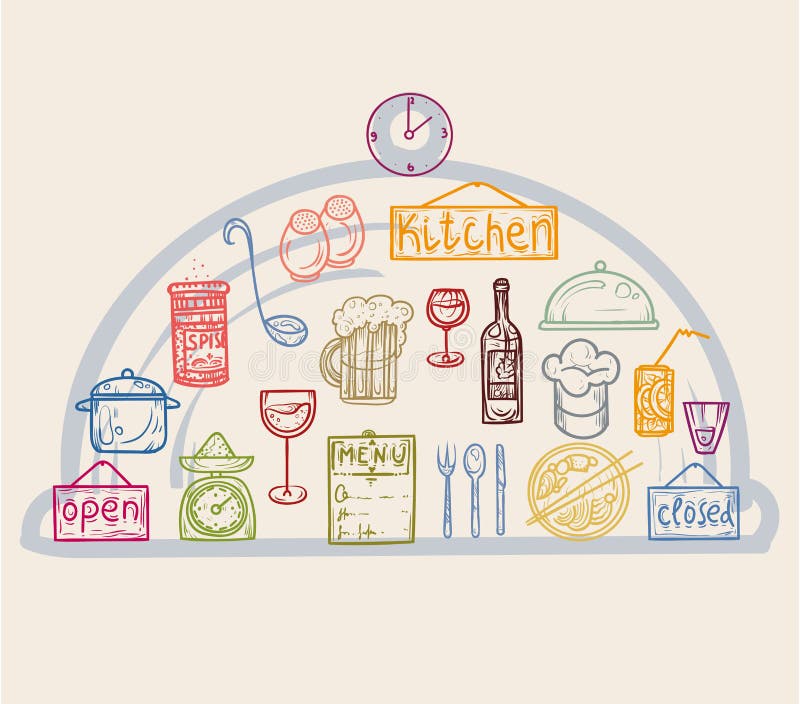 Colored Icons Kitchen Utensils. Stock Vector - Illustration of cook ...