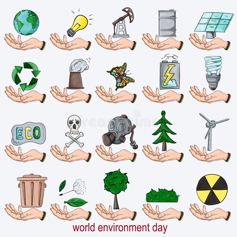 Colored Illustration of Human Hand Holding Various Objects of Human ...