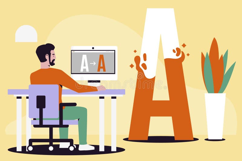 Colored Illustration of a Man Using a Laptop Stock Illustration ...