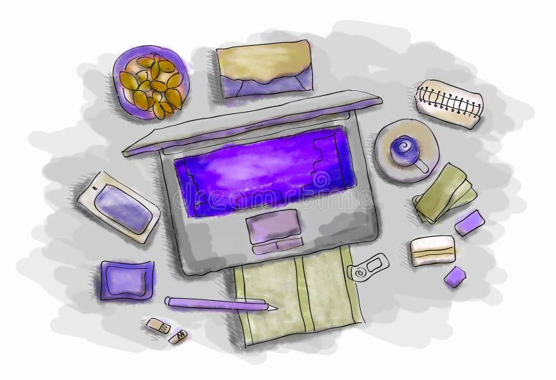 Drawn Image of Work Table with Objects Stock Illustration ...