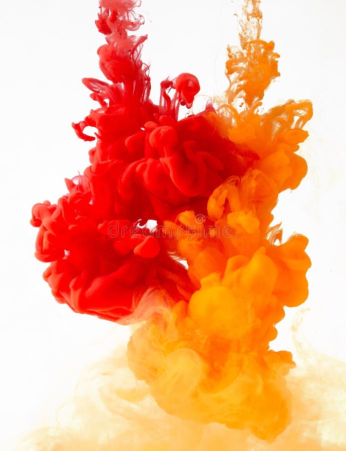 Colored Ink in Water Creating Abstract Shape, Isolated on White ...