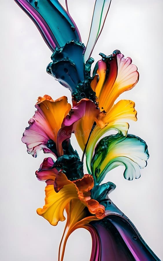 Colored Ink and Water Splash Art, Emerging with Flowers. Stock ...