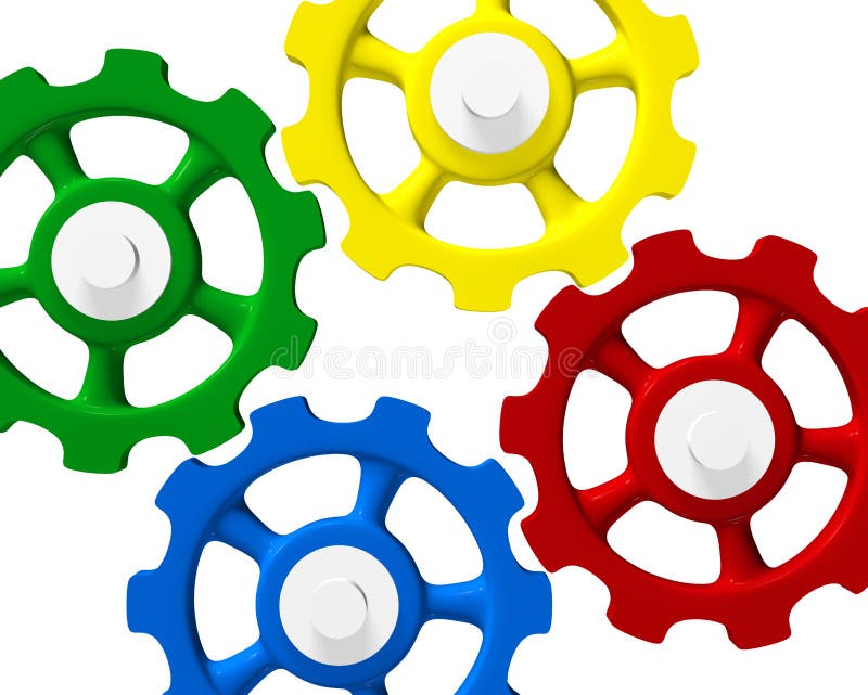 Colored interlocking gears stock illustration. Illustration of colour ...