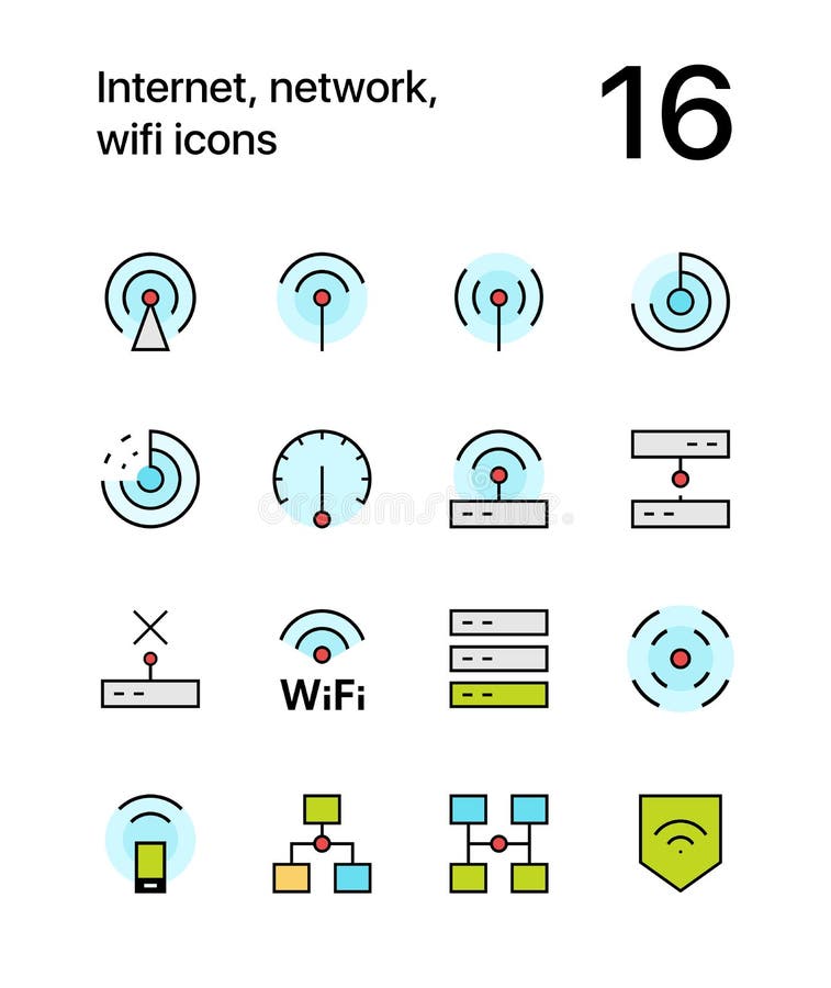 Colored Internet, Network, Wifi Icons for Web and Mobile Design Pack 1 ...