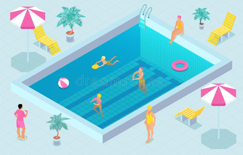 Colored Isometric Swimming Pool Composition Stock Vector - Illustration ...