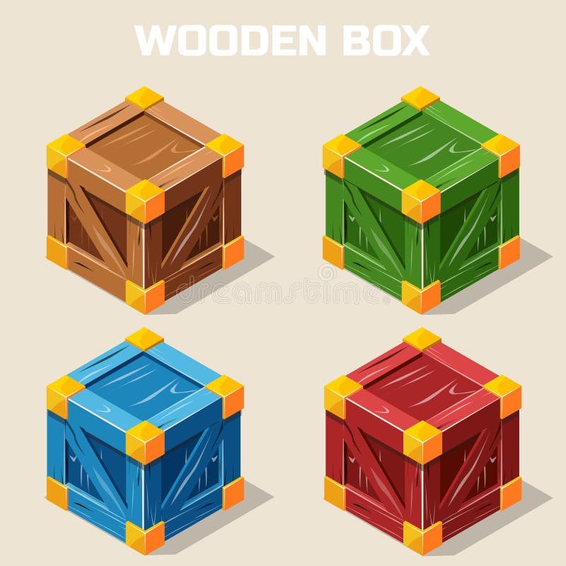 Colored Isometric Wooden Box Icon Stock Vector - Illustration of ...