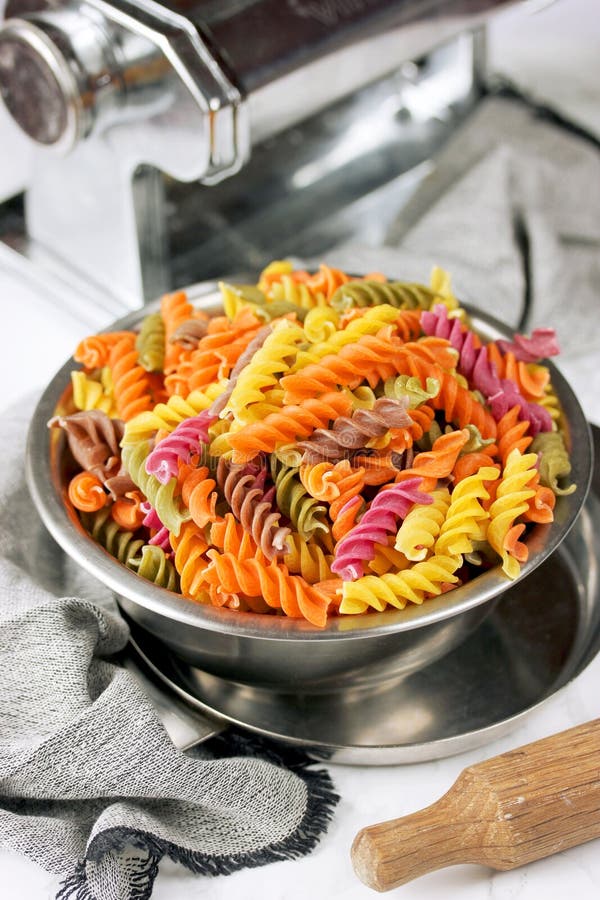 Colored Italian Fusilli Pasta , Process of Cooking Homemade Past Stock ...