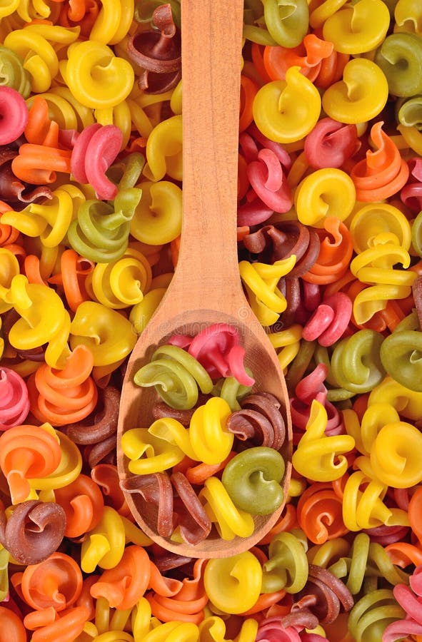 Colored Italian Pasta in a Spoon Stock Photo - Image of grain ...