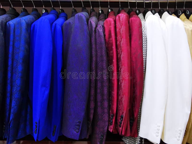 Colored Jackets for Men Hanging Stock Photo - Image of fashion, garment ...