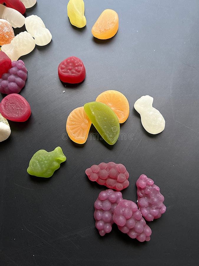 Colored Jelly Candies, Jellies, Candies in a Glass Container, Scattered ...