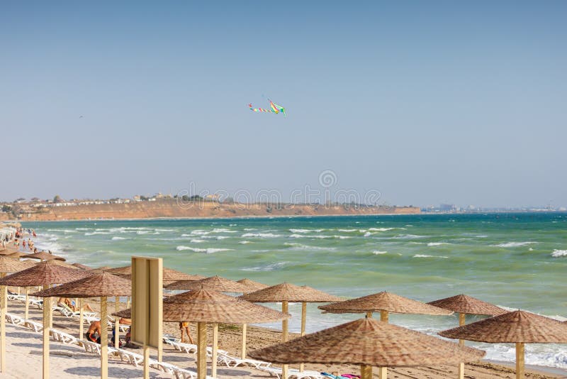 Colored Kite High Above the Beach in Vama Veche, Constanta, Romania ...