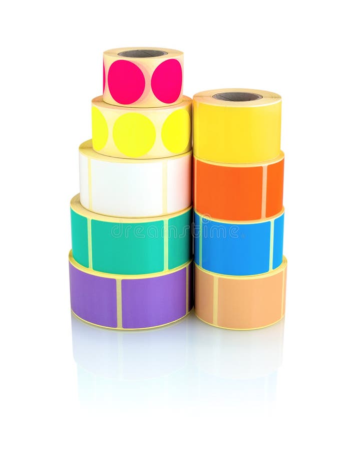 Orange Label Roll Isolated on White Background with Shadow Reflection ...