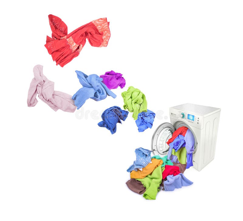 Colored Laundry Flying from Washing Machine. Stock Image - Image of ...