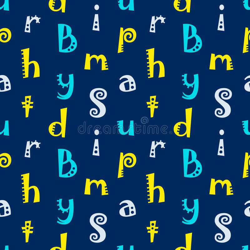 Colored Letters on a Blue Background. Seamless Pattern. Vector Stock ...