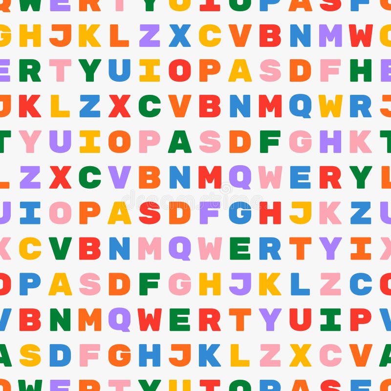 Colored Letters. Vector Seamless Background with Uniform Rows and ...