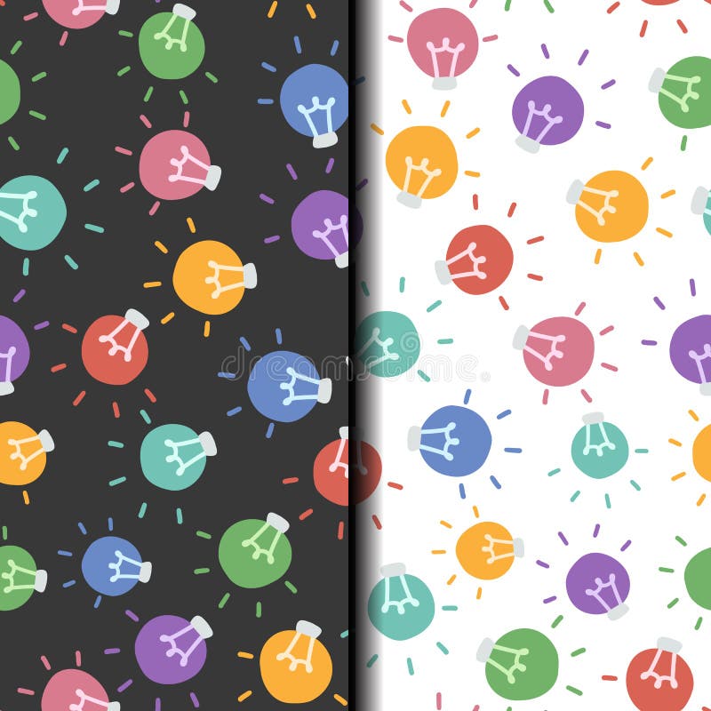Colored Light Bulbs Seamless Pattern Set on Diferent Backgrounds Stock ...
