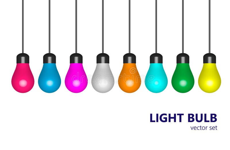 Colored light bulbs, set stock vector. Illustration of bulb - 87395348