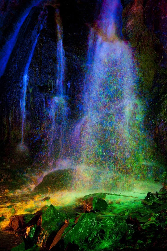 Colored Light Painted Waterfall Stock Image - Image of nature, multiple ...