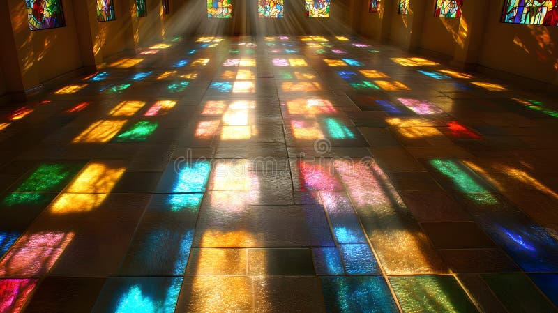 Colored Light Patterns on Floor from Stained Glass Windows in a Church ...