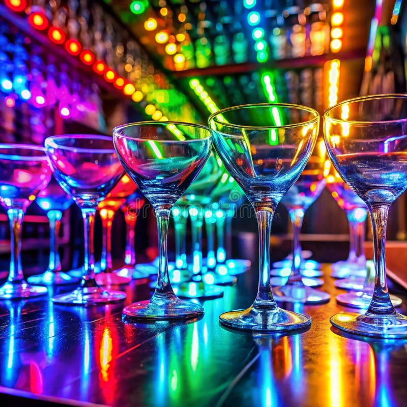 Colored Lighting on Glasses in Night Club Bar Stock Illustration ...