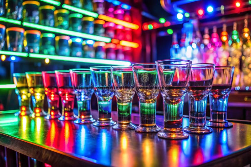 Colored Lighting on Glasses in Night Club Bar Stock Illustration ...