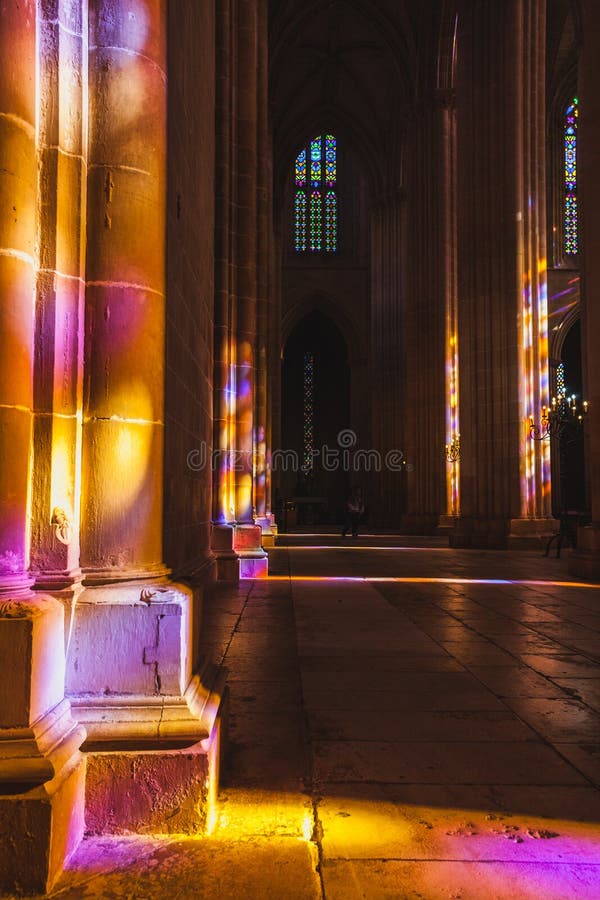 Colored Lights in the Hall of an Ancient Monastery Stock Image - Image ...