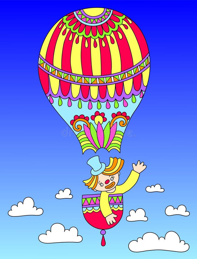 Colored Line Art Drawing of Circus Theme - Clown Stock Vector ...
