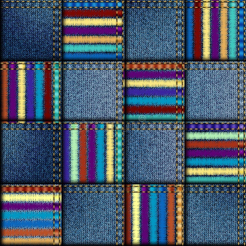 Jeans Patchwork Background. Stock Vector - Illustration of quilt ...