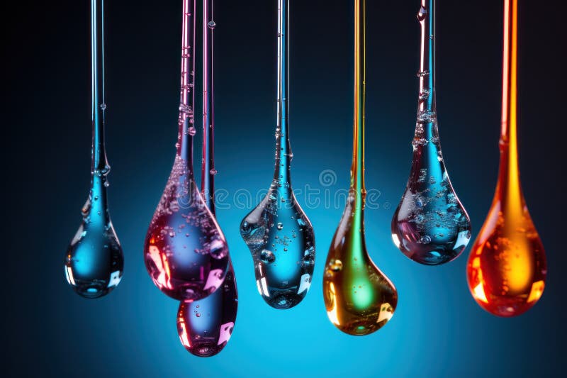 Colored Liquid Drops Hanging from Strings Stock Image - Image of ...