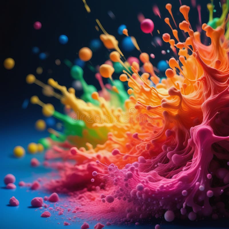 Colored Liquid Exploding with Bubbles and Drops in Different Colors of ...